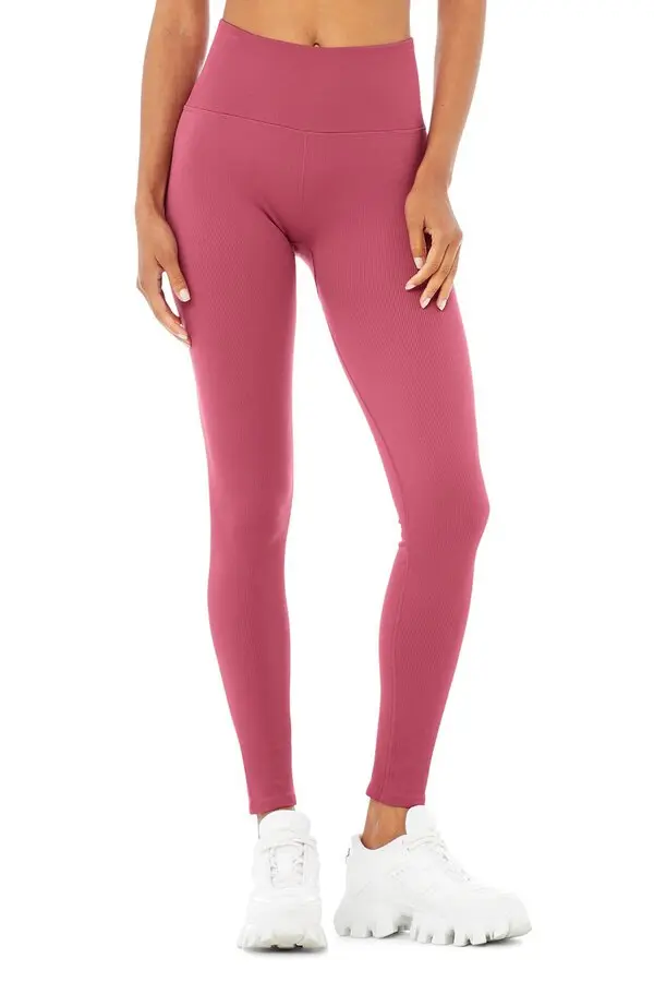 Alo Yoga Seamless High-Waist Ribbed Legging In Raspberry Sorbet